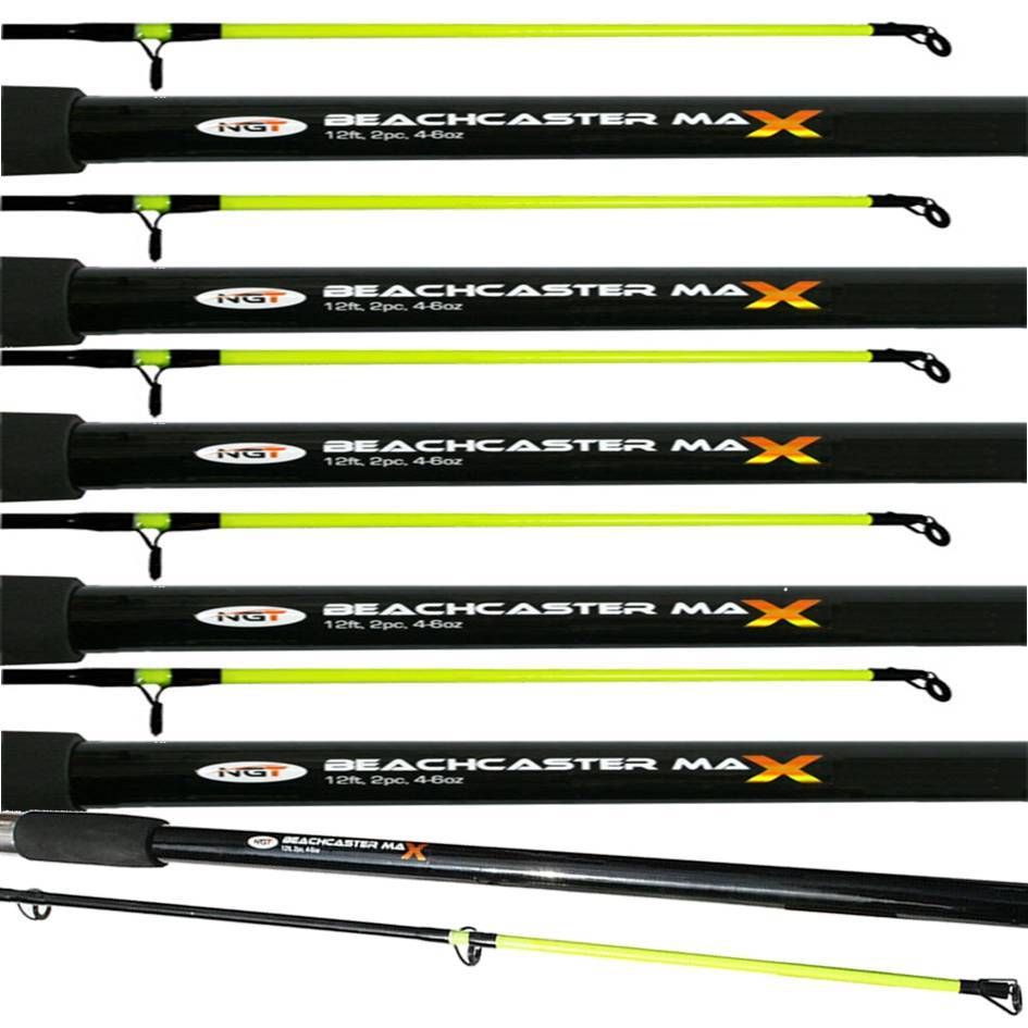 5 x BEACHCASTER MAX 12ft 2pc 4-6oz Beach Caster Max FISHING RODS Sea ...